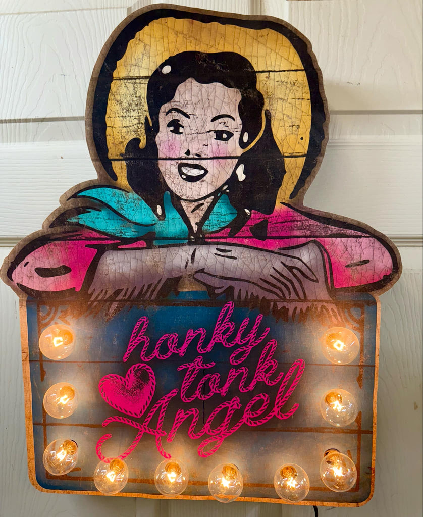 Honky Tonk Angle Lighted Sign - appx 22" x18" Lighted Artwork ...